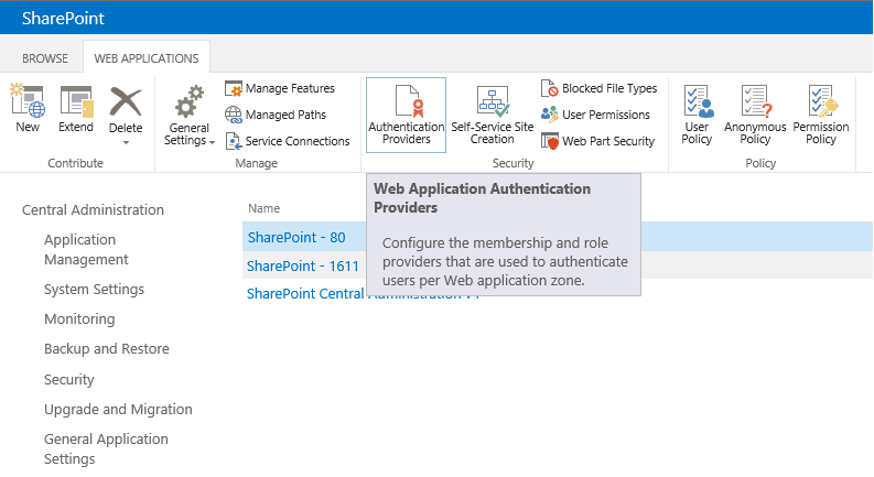 New Web Application Greyed Out SharePoint 2016