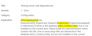 Missing Server Side Dependencies SharePoint 2016 Health Analyzer