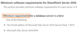 Supported SQL Server Version For SharePoint 2016
