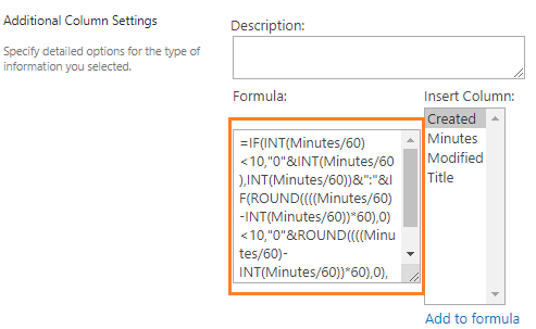 Convert Number To Time In SharePoint Calculated Field